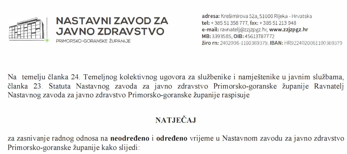 NATJEČAJ za zasnivanje radnog odnosa na neodređeno i određeno vrijeme u ...